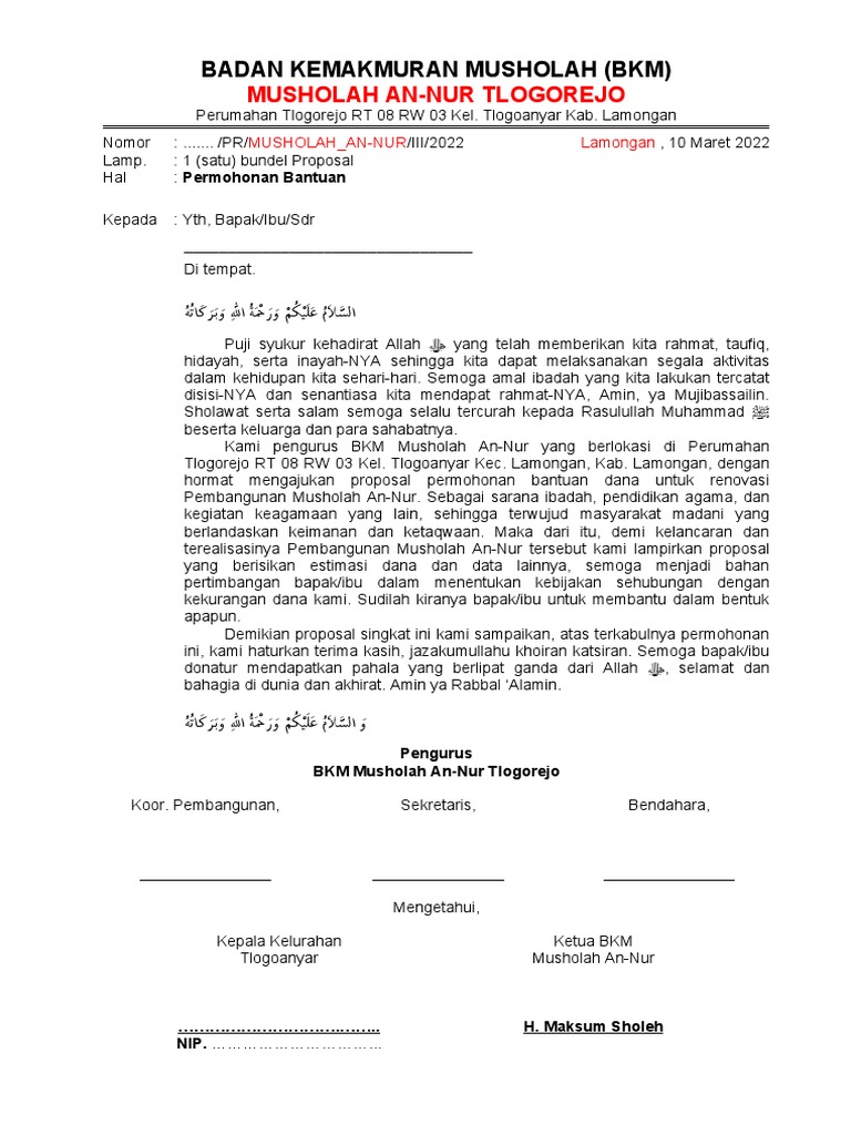 Contoh Proposal Masjid Pembangunan | PDF