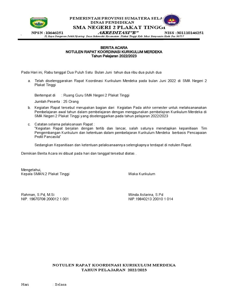 Notulen-Rapat-KURIKULUM MERDEKA 2022.23 | PDF