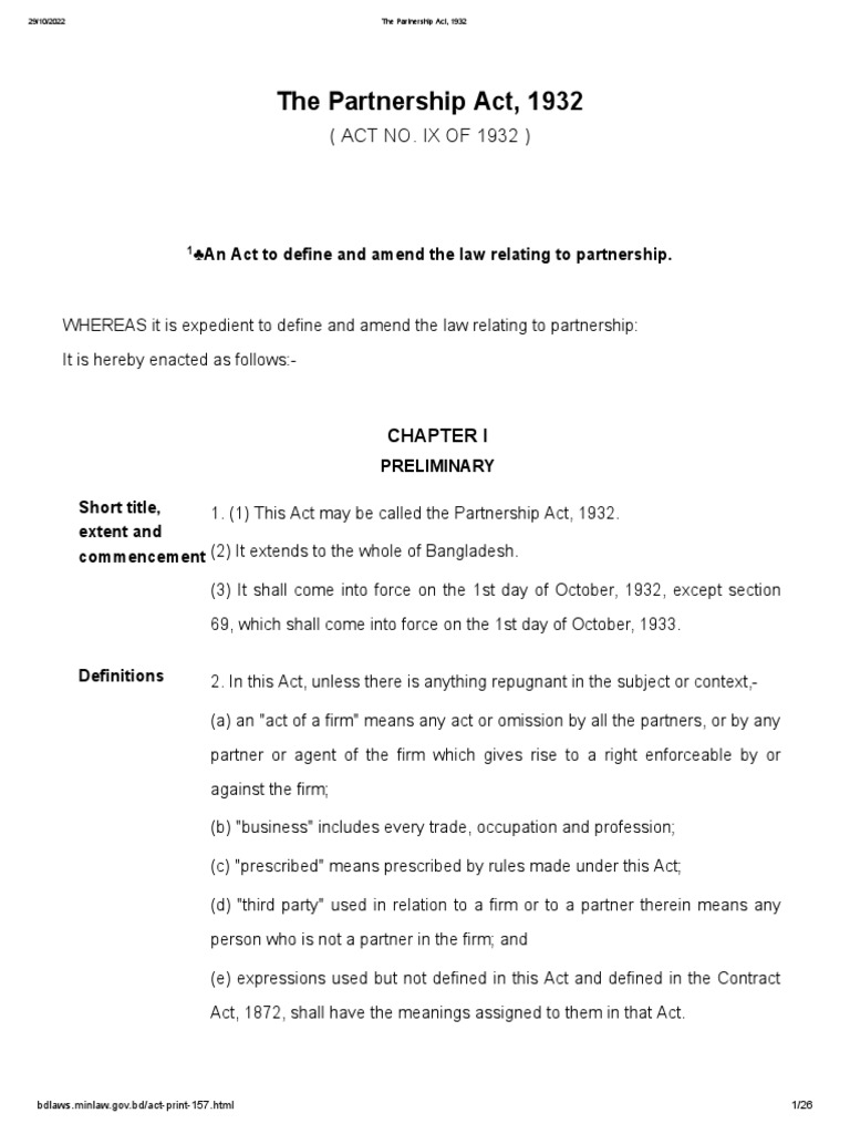 The Partnership Act-1932 | PDF | Partnership | Liquidation
