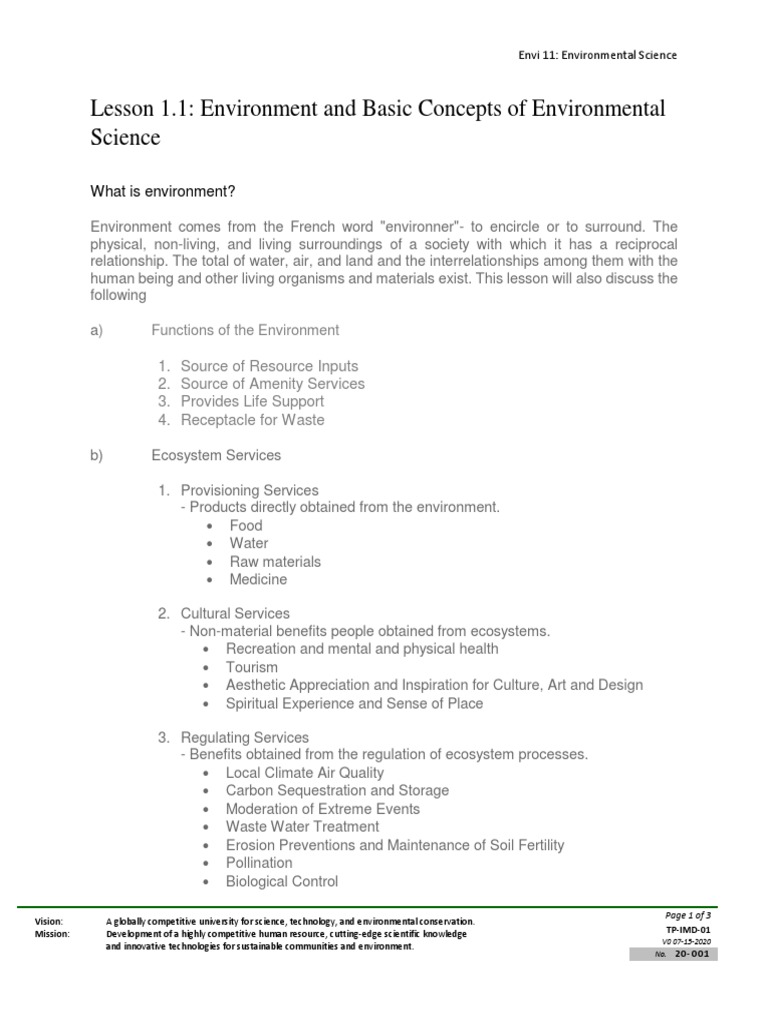 Lesson 1.1. Environment and Basic Concepts of Environmental Science ...