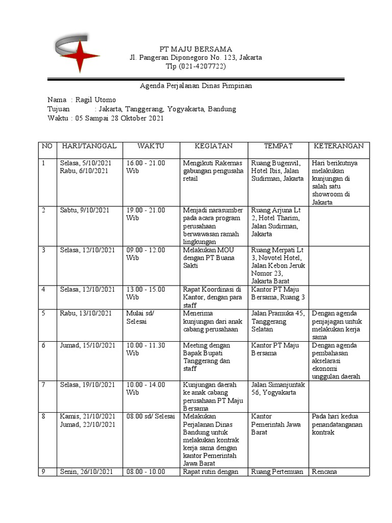 Agenda Kegiatan Pimpinan | PDF