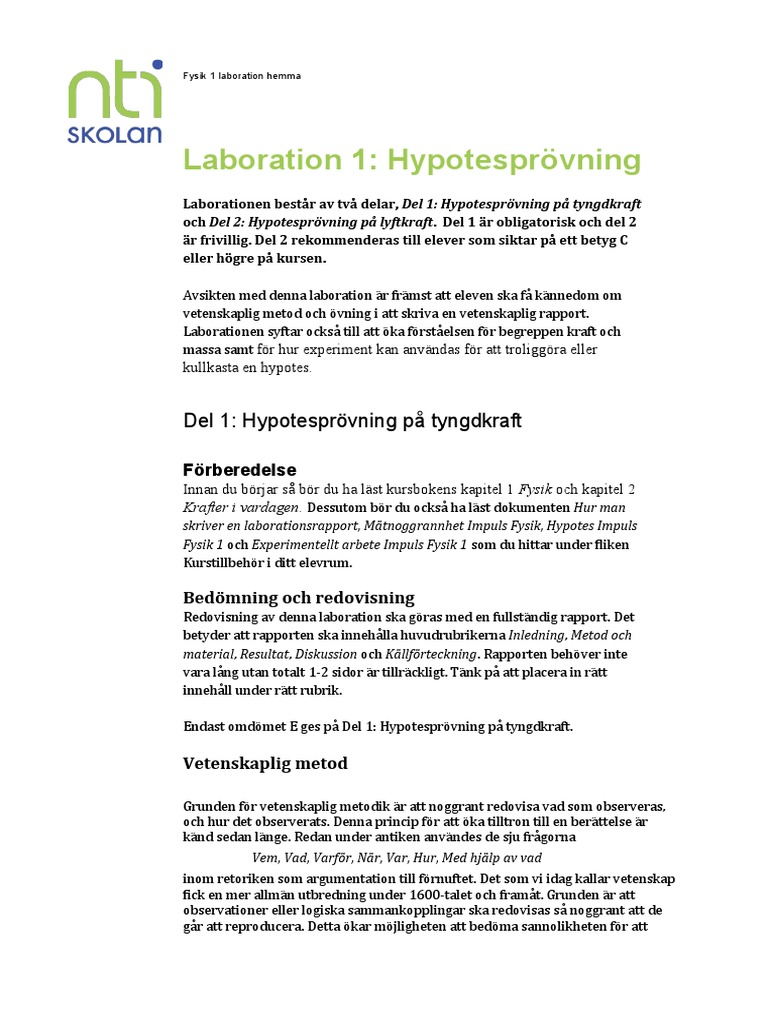 Laboration 1 Hypotesprövning 1 | PDF