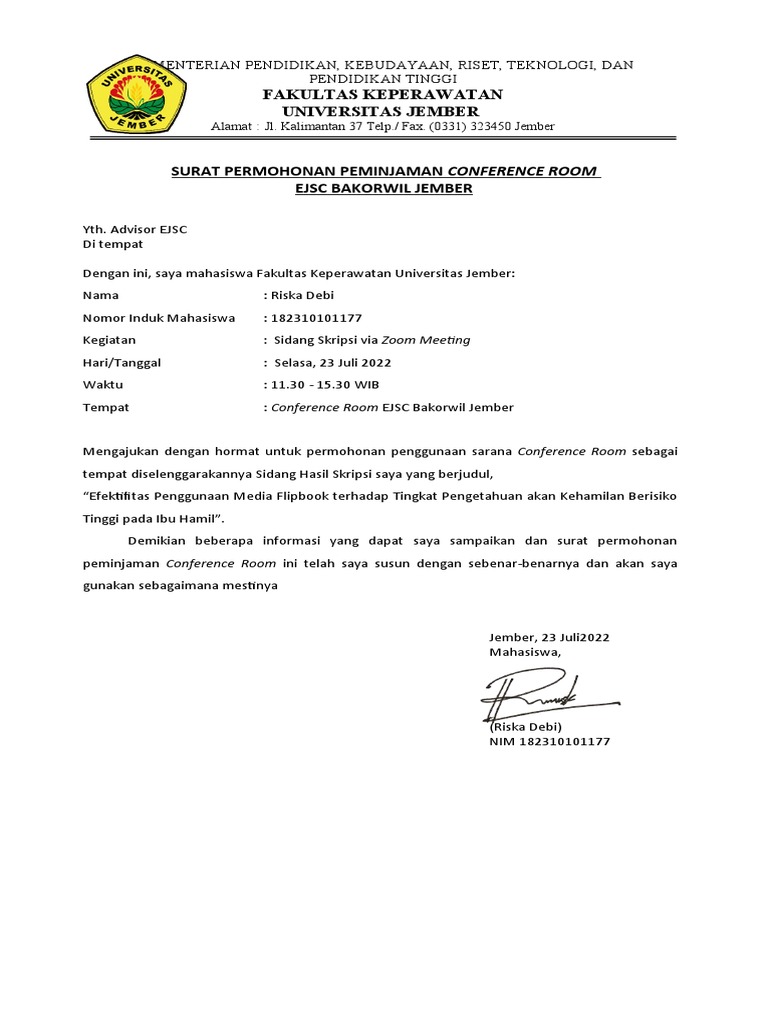 Surat Permohonan Peminjaman Ruangan | PDF