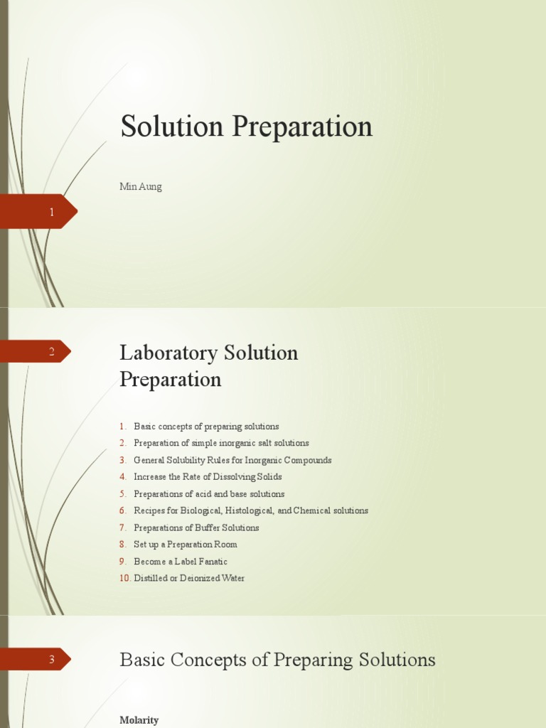 Solution Preparation Pdf Solubility Mole Unit