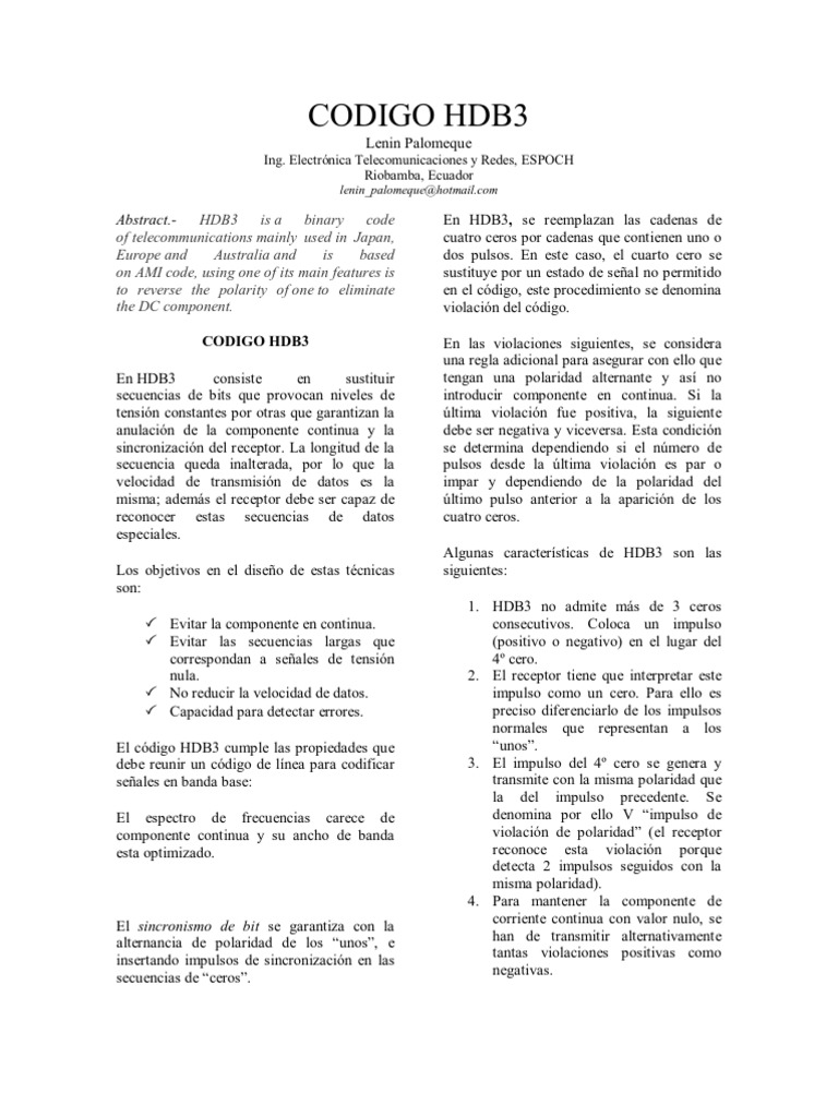 Codigo HDB3 | PDF | Datos de computadora | Transmisión de datos