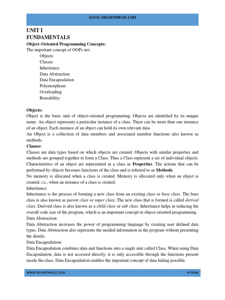 Unit I Oops Pdf Pointer Computer Programming Class Computer Programming 0180