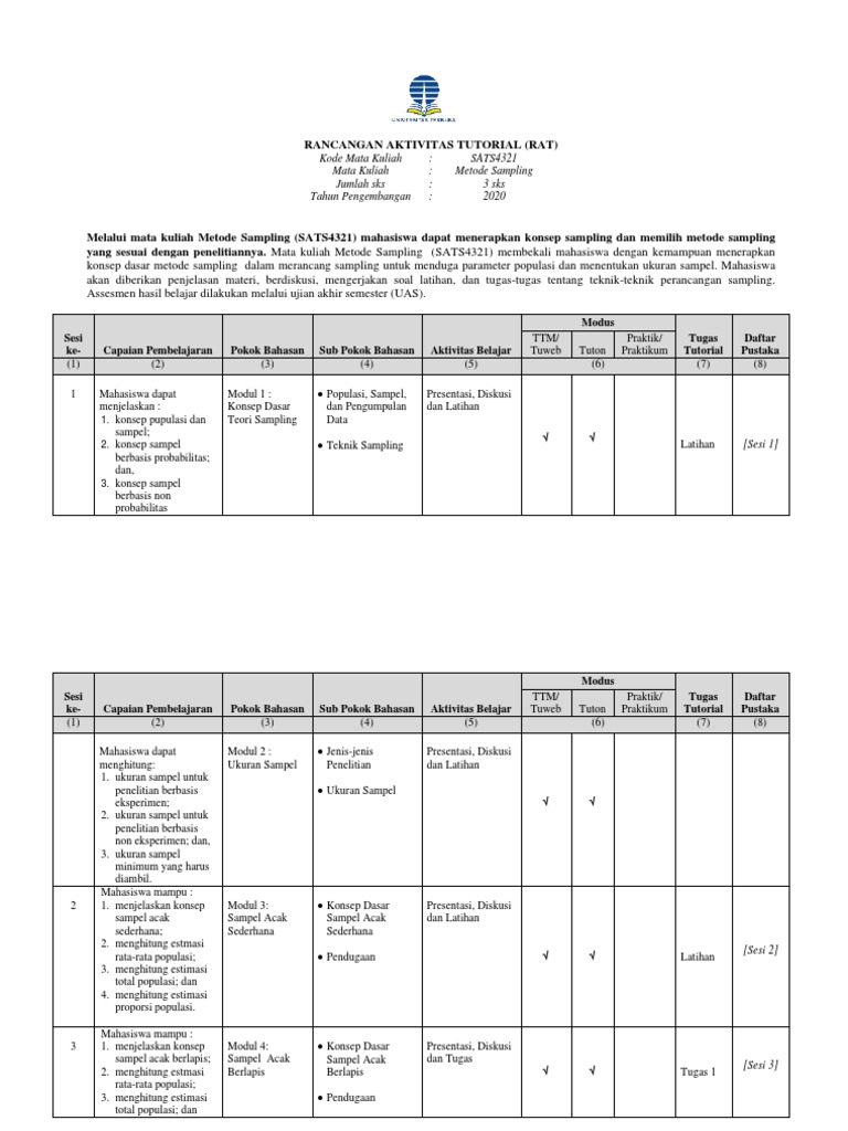 Rancangan Aktivitas Tutorial Metode Sampling | PDF