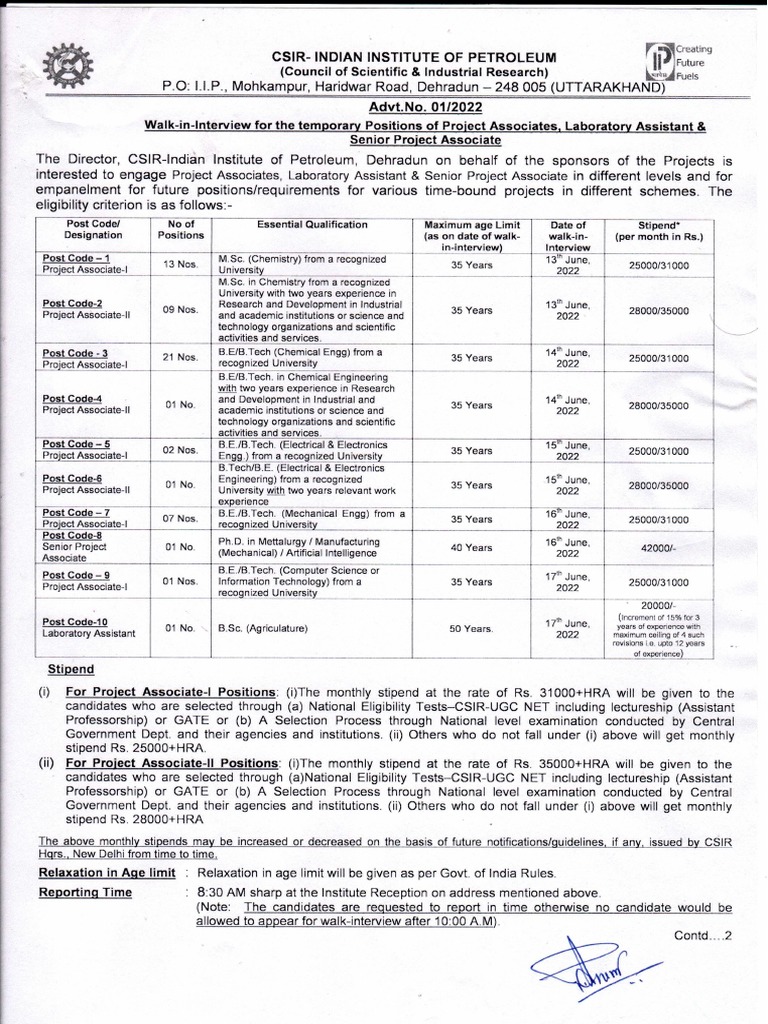 Advt. No. 01 2022 | PDF