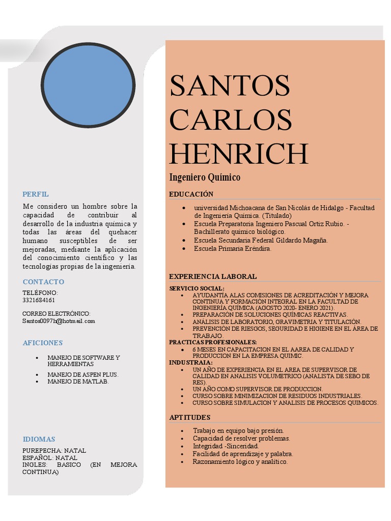 Perfil profesional de Carlos Henrich Santos, Ingeniero Químico mexicano ...