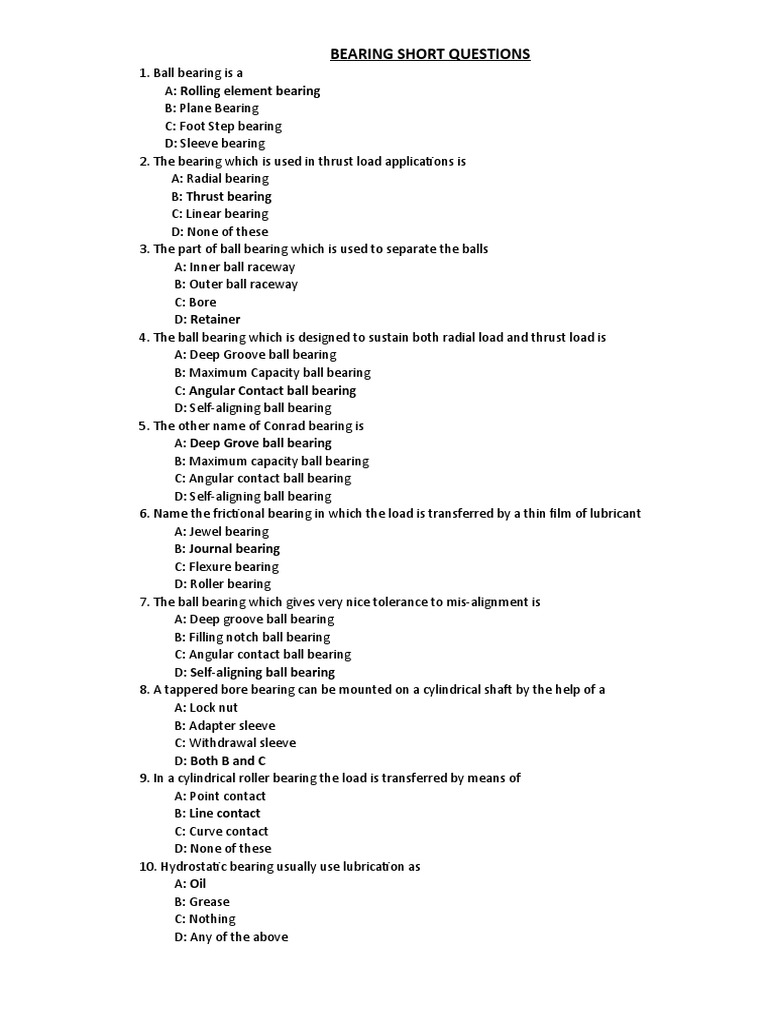 Bearing Questions | PDF | Bearing (Mechanical) | Mechanical Engineering