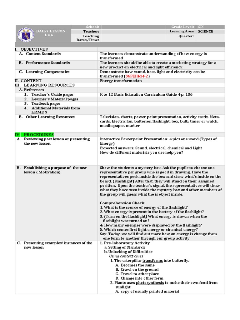 Energy Transformation in Daily Devices | PDF | Learning | Teachers
