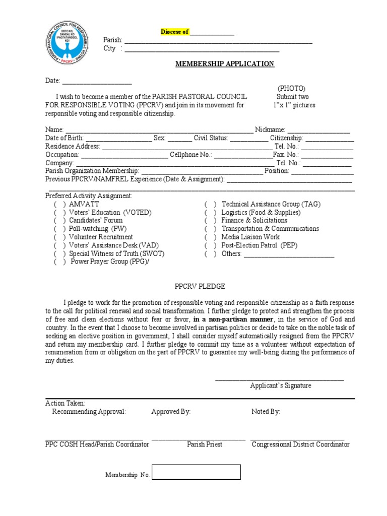 MembershipApplication PPCRV 220131 | PDF | Elections | Government