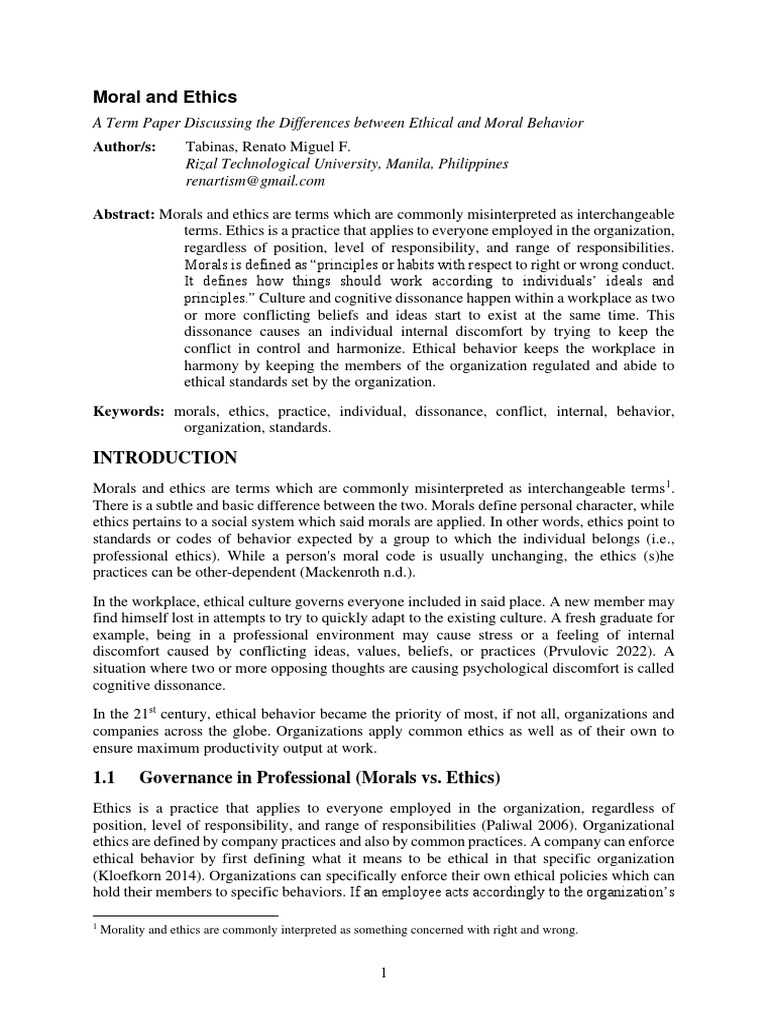 Term Paper | PDF | Morality | Psychology