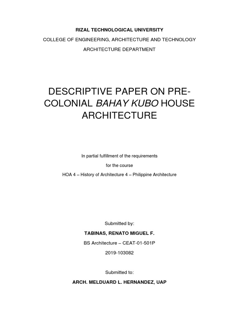 Descriptive Paper Bahay Kubo | PDF | Building Engineering | Home