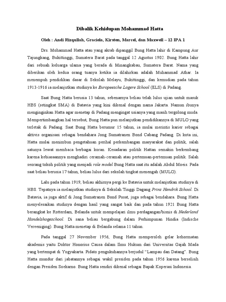 Tugas Integrasi Teks Biografi Mohammad Hatta | PDF Tugas Integrasi Teks Biografi Mohammad Hatta | PDF