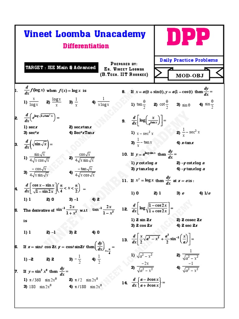 DPP 32DifferentiationObjective | PDF | Teaching Methods & Materials