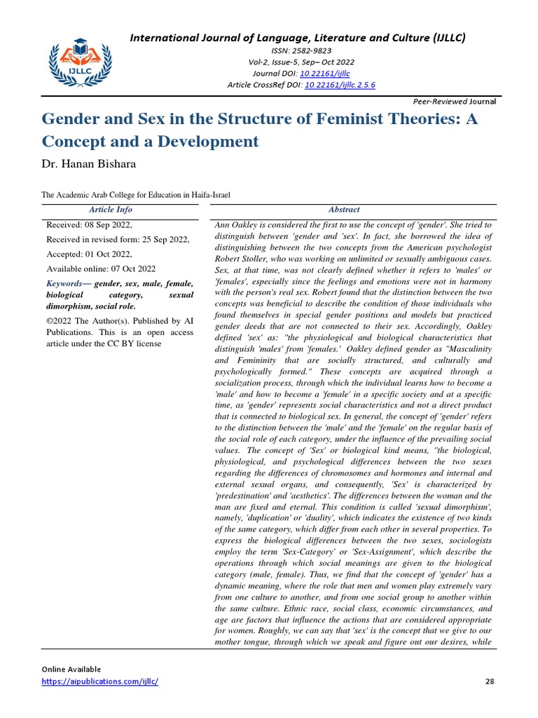 Gender And Sex In The Structure Of Feminist Theories A Concept And A
