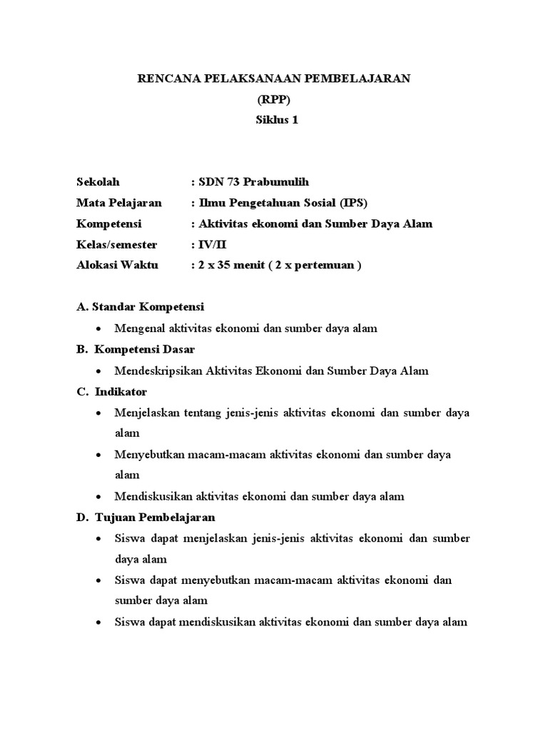 RPP SIKLUS 1 Dan 2 IPS Kelas V Kegiatan Ekonomi | PDF | Teknologi & Rekayasa