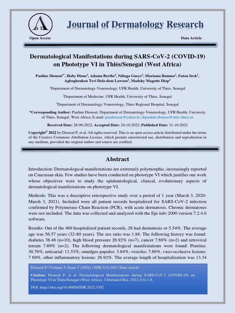 Dermatological Manifestations During SARS CoV 2 COVID 19 On Phototype ...