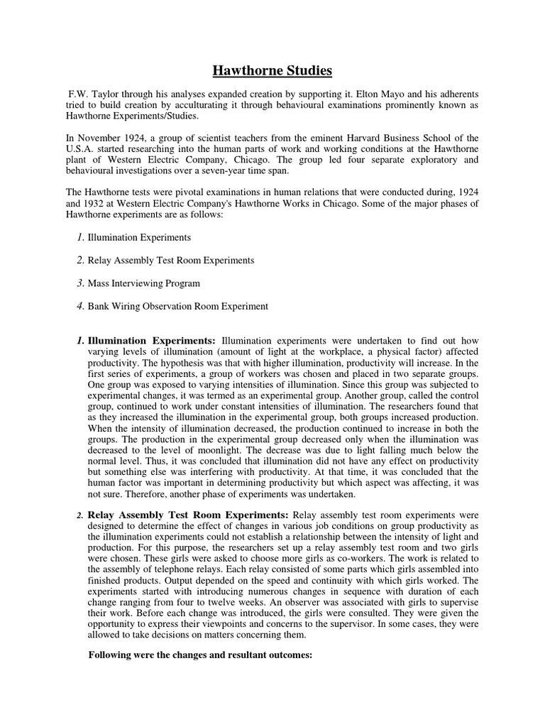 Hawthorne Studies | PDF | Experiment | Psychological Concepts