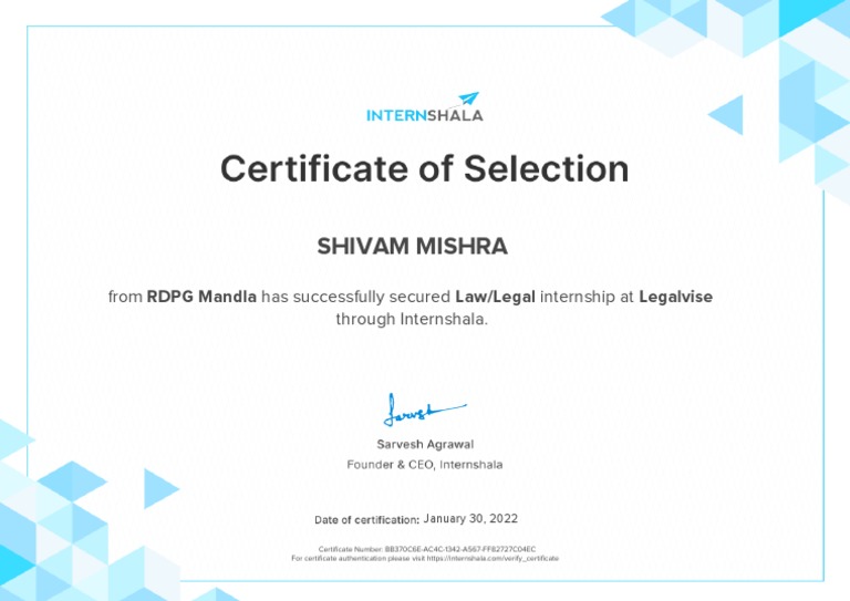 Legal Internship Certificate | PDF