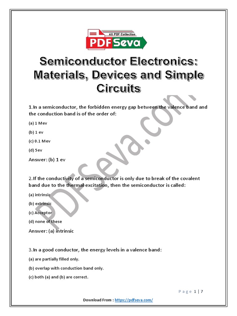 Semiconductor Electronics Materials Devices and Simple Circuits MCQ ...