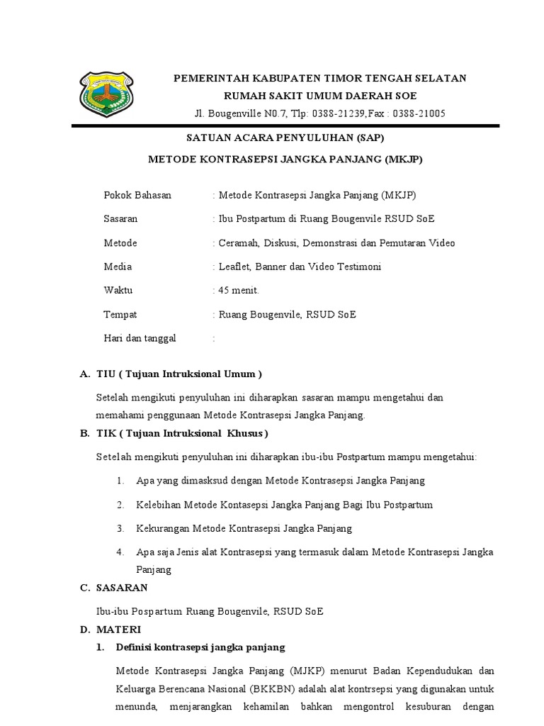 Satuan Acara Penyuluhan MKJP | PDF