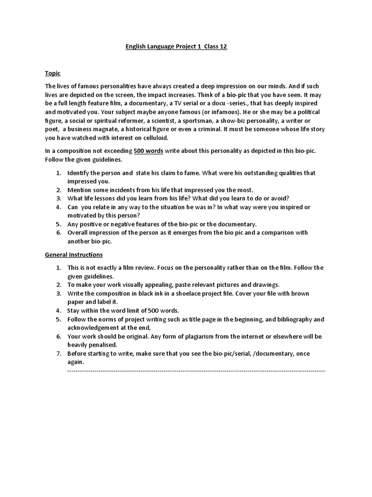 English Language Project 1 For Class 12, Year2022 | PDF