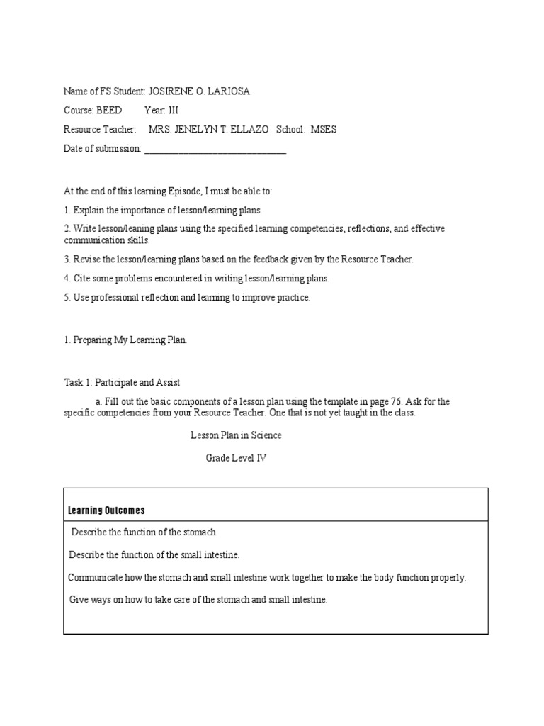 FS2 Ep10 | PDF | Digestion | Lesson Plan