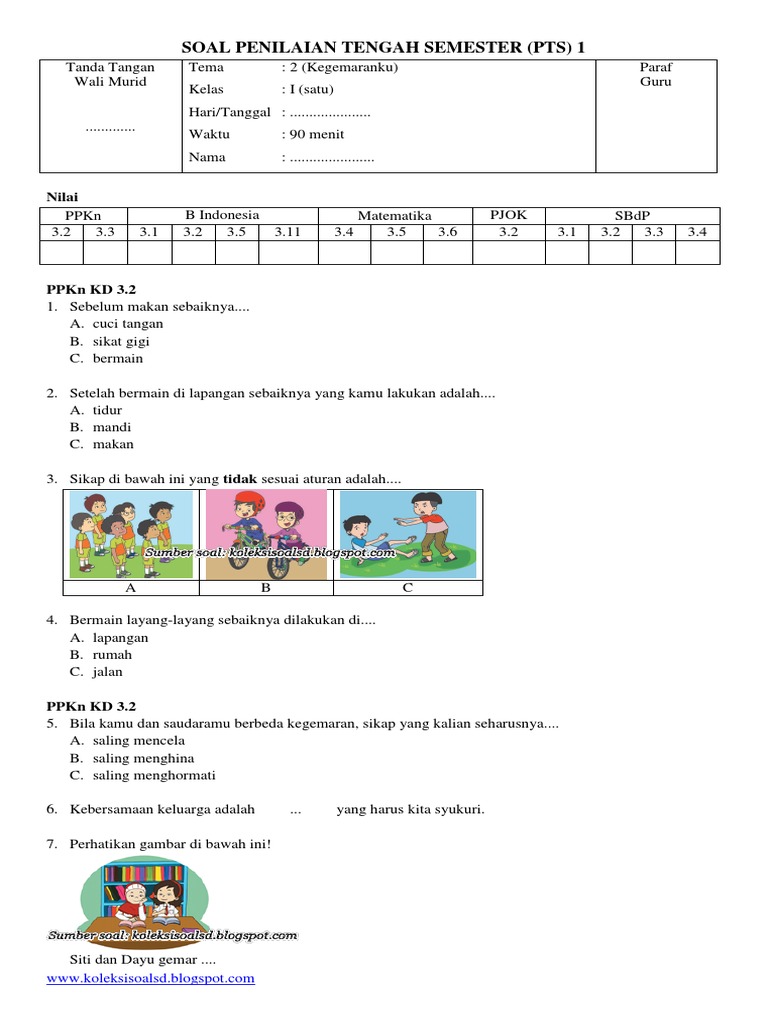 SOAL PTS KELAS 1 TEMA 2 New Update | PDF