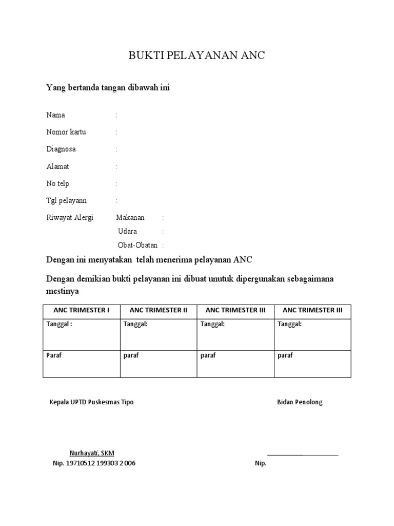 Bukti Pelayanan Anc PNC 2021 | PDF