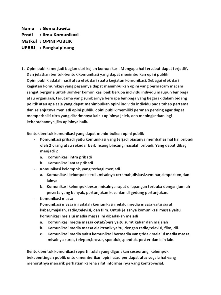 Bentuk dan Contoh Opini Publik | PDF