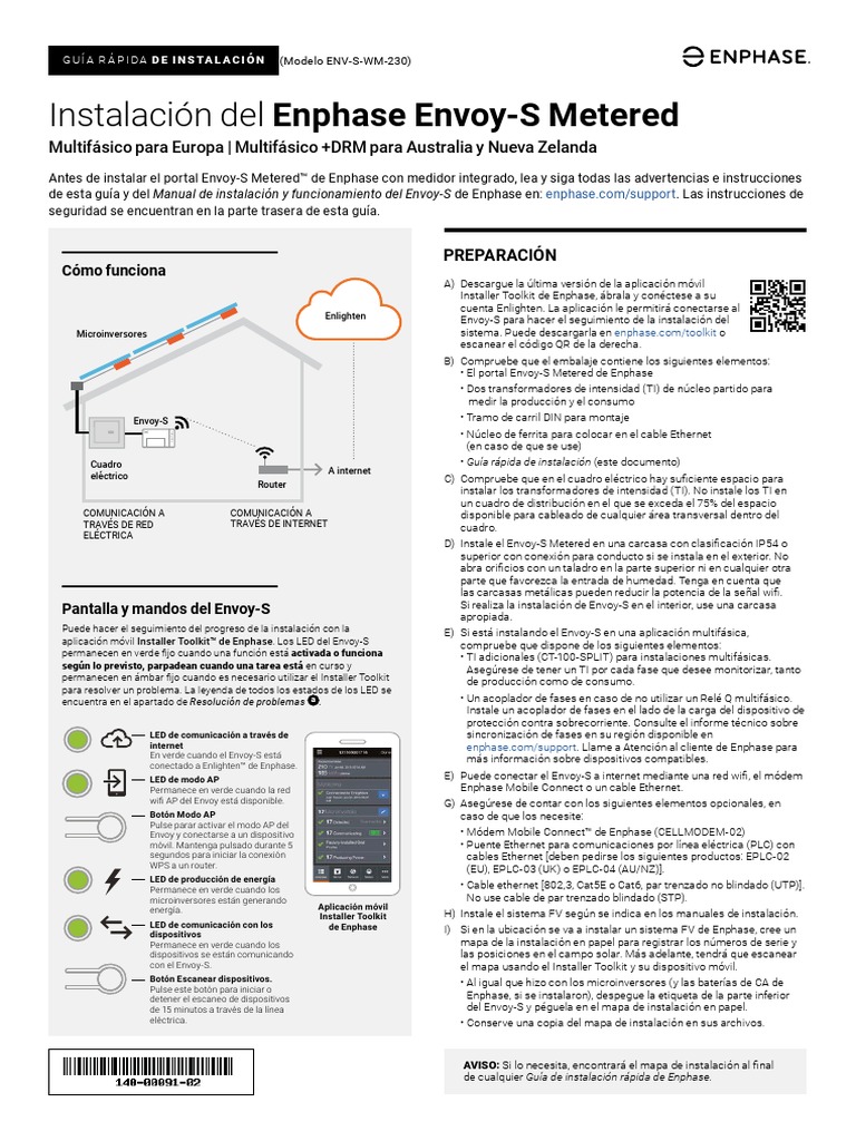 Guía de Instalación Rápida IQ Envoy de Enphase | PDF | Diodo emisor de luz | Enrutador (Computación)