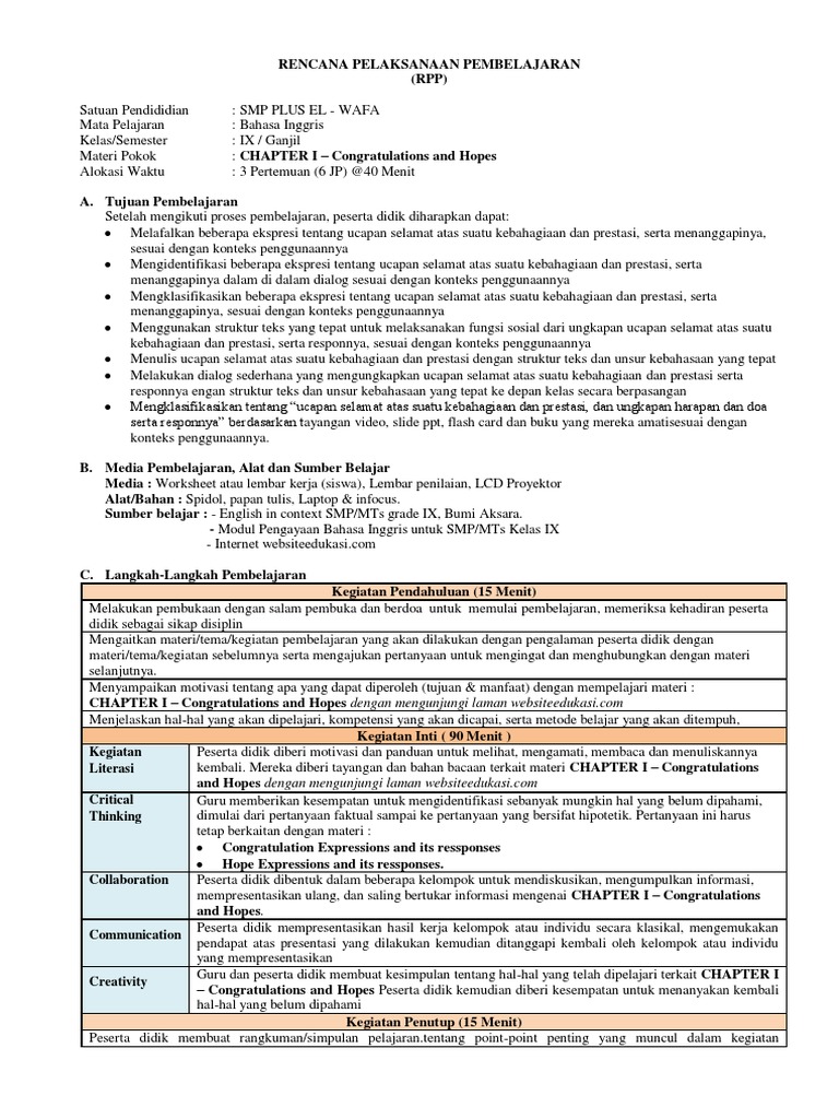 RPP B.inggris Kelas Ix | PDF