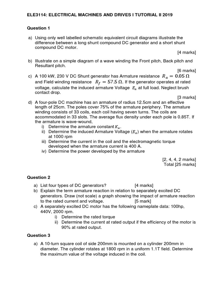 Tutorial II 2019 DC Machines | PDF | Electric Generator | Electric Motor