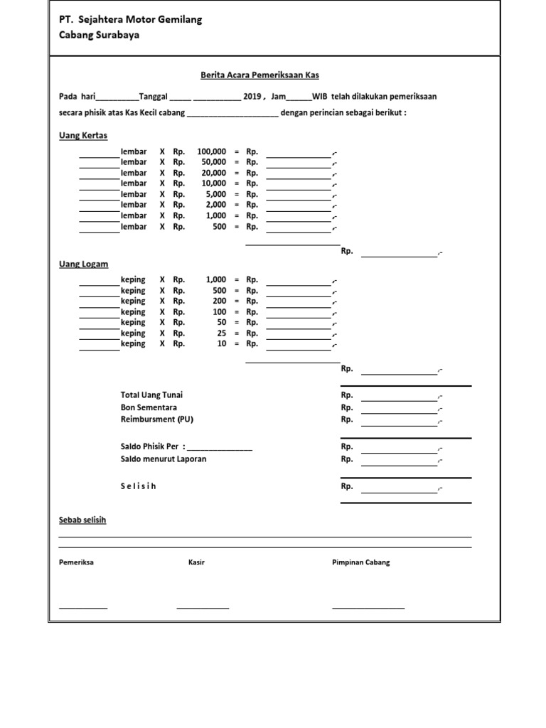 FORM Stock Opname Cabang (Tiap Akhir Bulan) | PDF