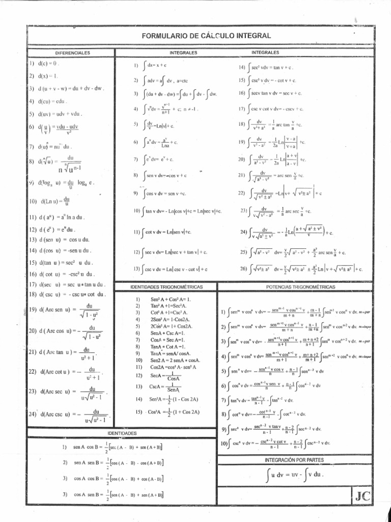 Formulario Diferencial e Integal | PDF