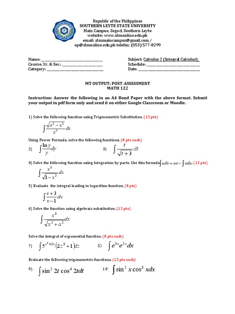 (Template) Math 122 MT Post Assessment | PDF | Mathematical Concepts ...