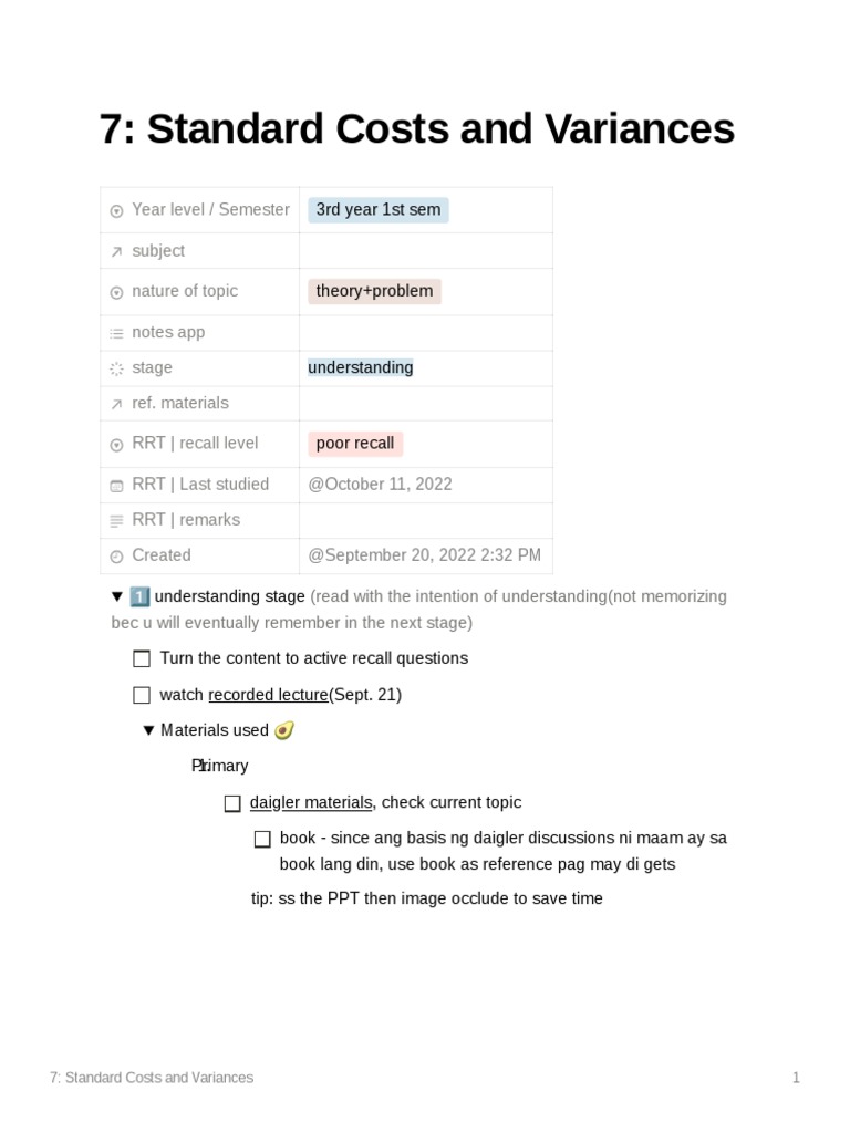 7 Standard Costs and Variances | Download Free PDF | Variance | Prices