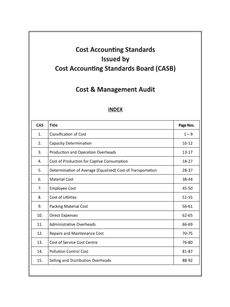 Cost Accounting Standards List | PDF