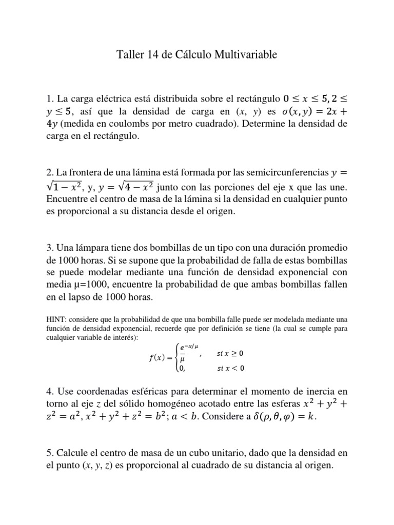 Taller 14 de Cálculo Multivariable | PDF
