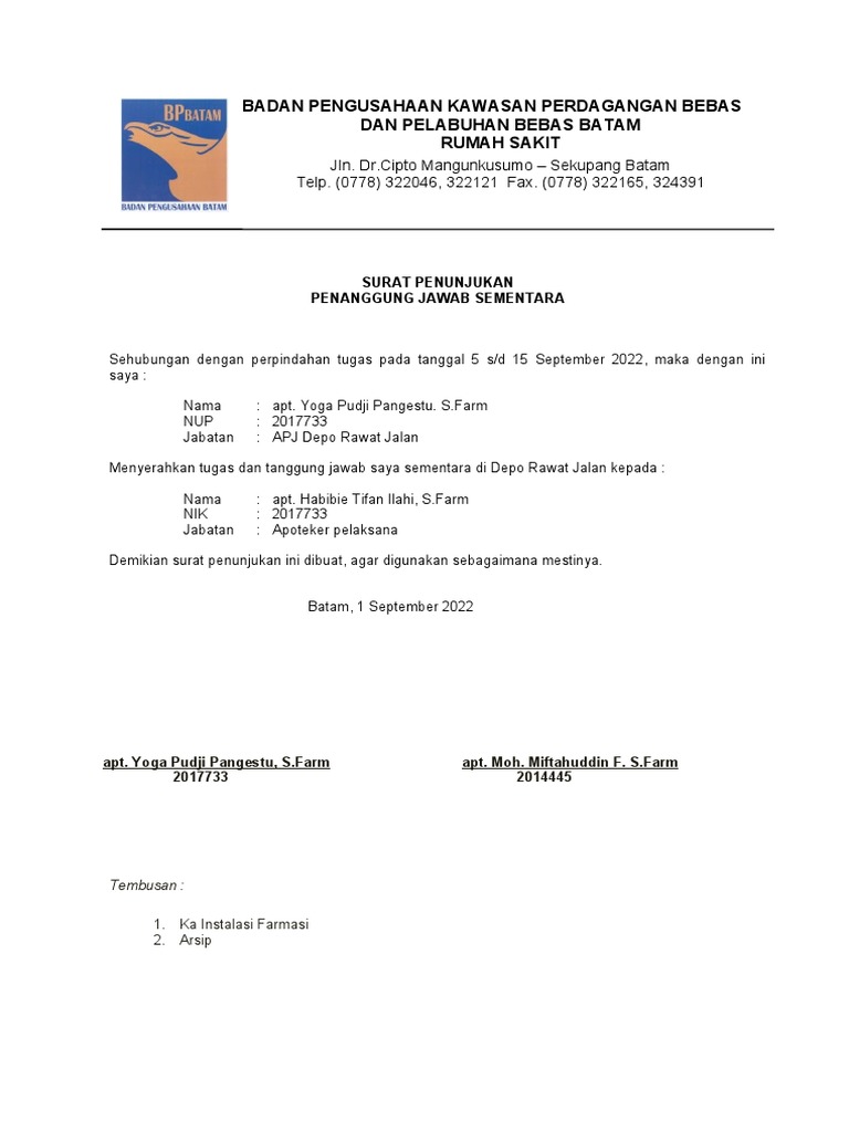 Contoh Surat Penunjukan Tugas 2022 | PDF