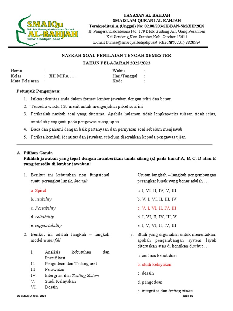 Soal PTS Ganjil Kelas XII 2022 | PDF