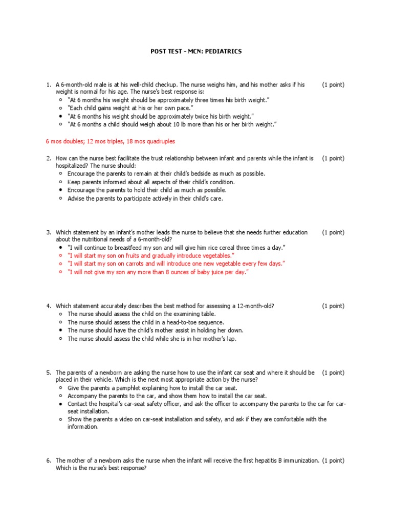 Pedia 1 Post Test | PDF | Infants | Family