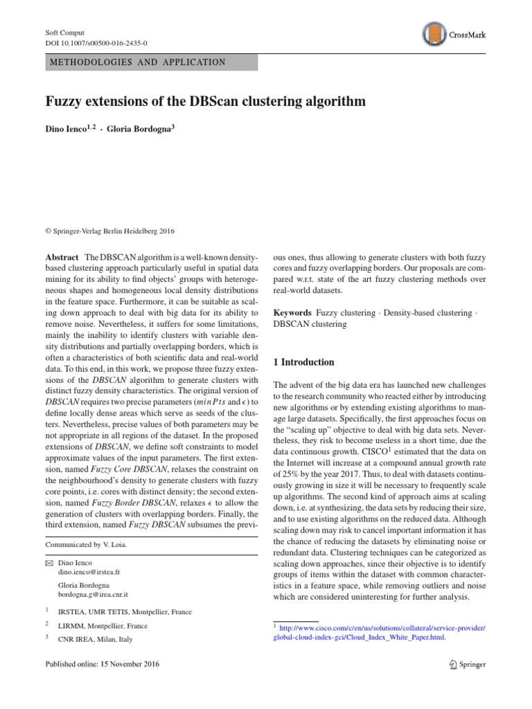 Fuzzy Extensions Of The Dbscan Clustering Algorithm Pdf Cluster