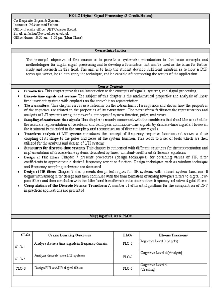 DSP Course Outline New | PDF | Digital Signal Processing ... DSP Course Outline New | PDF | Digital Signal Processing ...
