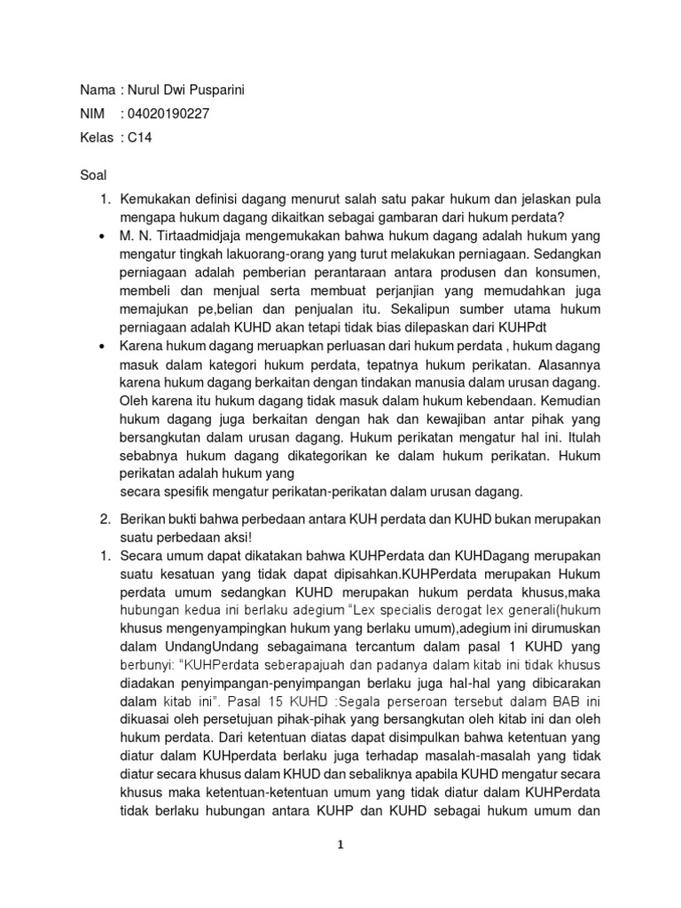 Essay Hukum Dagang 2021 | PDF