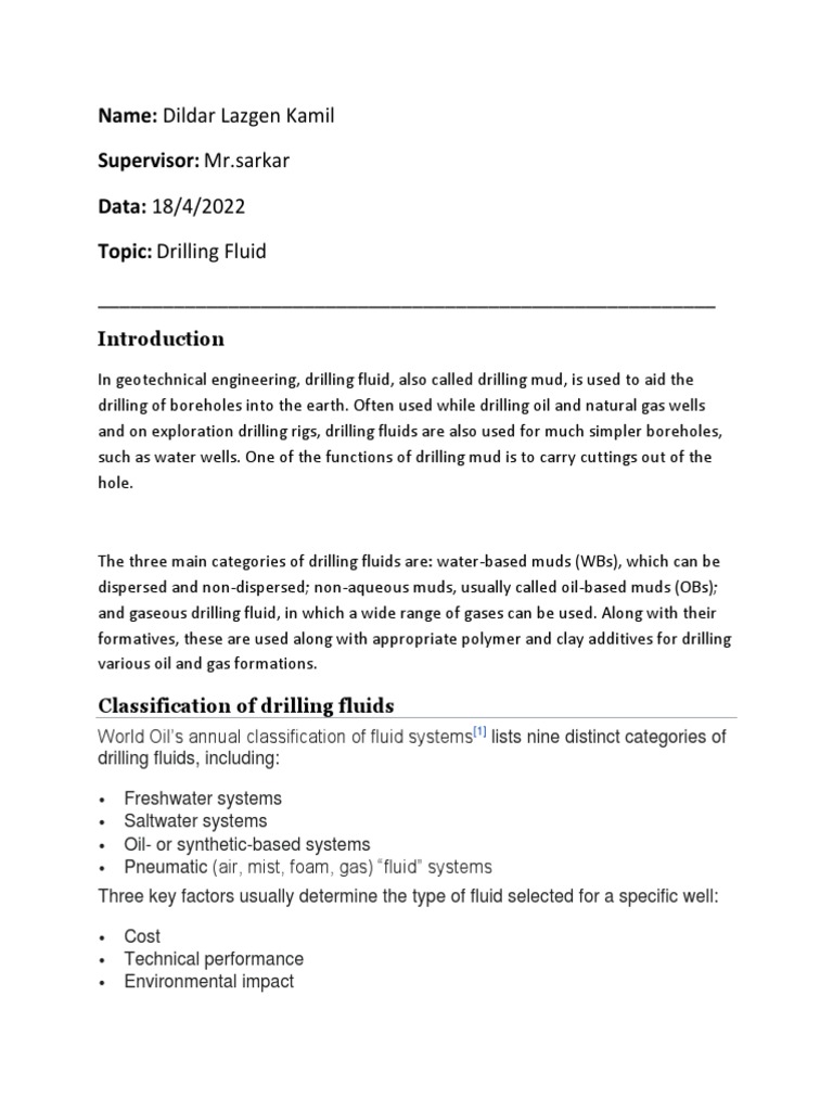 Drilling Fluid Essay | PDF | Oil Well | Chemistry