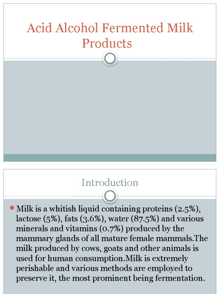 Acid Alcohol Fermented Dairy Products | PDF | Milk | Fermentation