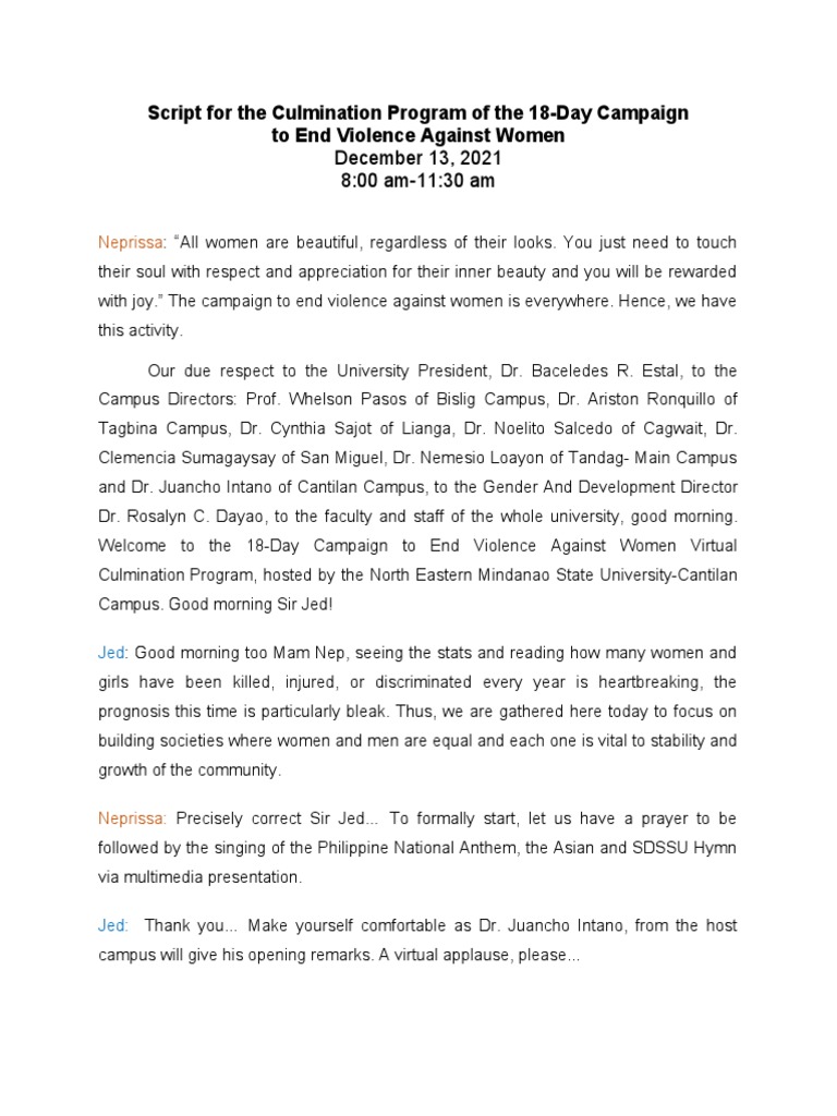 Culmination Program for VAW Campaign | PDF | Self-Improvement | Wellness